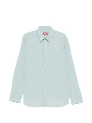 DIESEL® Striped Cotton Shirt With Embroidered Oval D & Button Closure - Verde