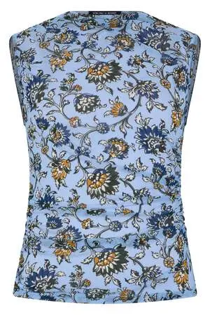Veronica Beard Sleeveless Floral Top With Relaxed Dropped Shoulders - Light Blue