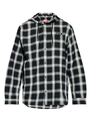 DIESEL® Drawstring Hood Button-front Shirt Jacket With Logo Detail - Nero