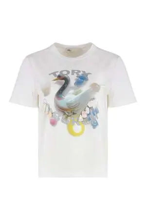 Tory Burch Cotton Crew-neck T-shirt With Embellished Graphic