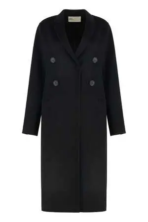 Tory Burch Classic Wool Coat With Horn-button Double-breasted Detail - Black