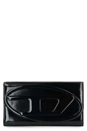 DIESEL® 19.5 Cm Mini Leather Wallet On Chain With Magnetic Flap Closure - Black