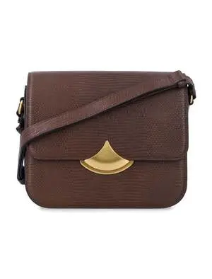 SESSUN Structured Lizard-embossed Mini Box Handbag With Adjustable Strap - Marrone