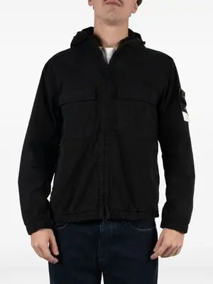 Stone Island Hooded Zip Jacket With Reinforced Contour, Dual Chest Pockets, And Elasticated Cuffs - Nero