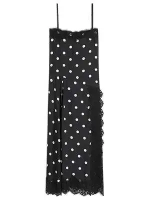 Sportmax Polka Dot Silk Twill Mini Dress With Lace Trim - Nero