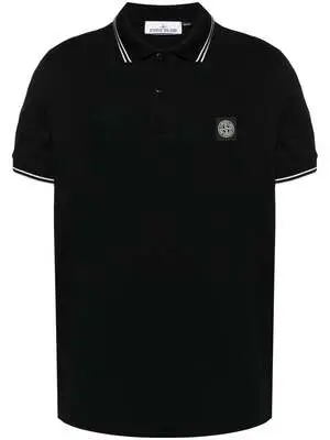 Stone Island Organic Cotton Piqué Stretch Polo For - Black