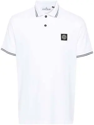 Stone Island Organic Cotton Piqué Polo With Stretch - White