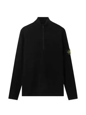 Stone Island Compass Patch Quarter Zip Knit Sweater - Black