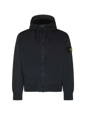 Stone Island Logo Patch Zip-up Hoodie - Bluenavy