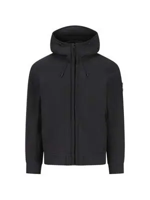 Stone Island Logo Patch Hooded Zip-up Jacket - Black