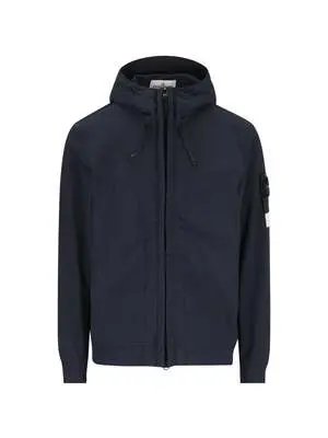 Stone Island Logo Patch Hooded Zip-up Jacket - Navyblue
