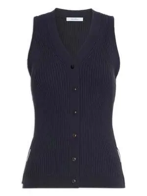 Max Mara Cotton-viscose Ribbed Knit V-neck Vest - Blu