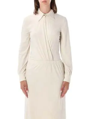 Alberta Ferretti Draped Wrap-front Shirt Collar Bodysuit - Bianco