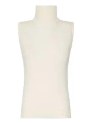 Sportmax Sleeveless Ribbed Virgin Wool Turtleneck Sweater - Bianco