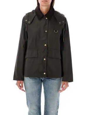 Barbour Heritage Waxed Cotton Avon Jacket With Detachable Hood - Verde