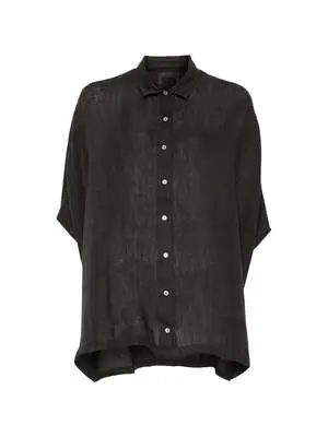 120% Lino 100% Linen Short-sleeve Loose-fit Shirt - Nero