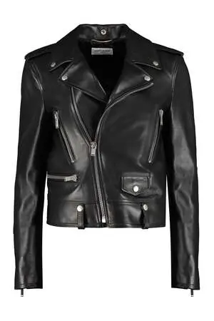 Saint Laurent Asymmetric Lamb Leather Biker Jacket - Black