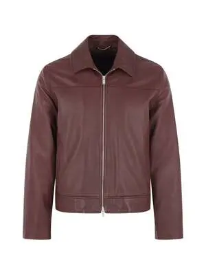 LARDINI Lardini Men's Classic Collar 100% Calfskin Leather Zip-Front Jacket