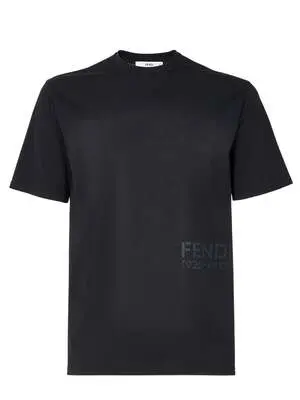 Fendi Fendi Regular-Fit Cotton T-Shirt With FENDI Stencil 1925-FY1370 Print On Left Hem Verde