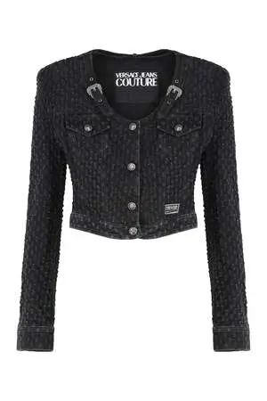 Versace Denim Jacket With Leather Logo Tag