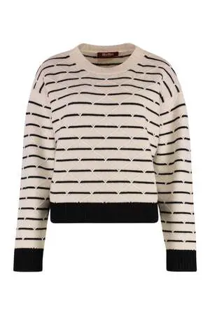 Max Mara Striped & Diamond Motif Wool Cashmere Sweater