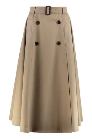 Burberry Midi Trench Skirt In Cotton Gabardine - Beige