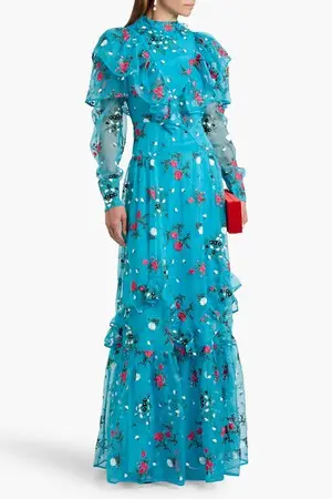 Erdem Tiered Embroidered Organza Gown