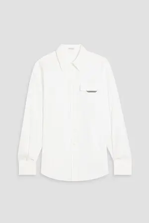 Brunello Cucinelli Beadembellished Cottonblend Poplin Shirt - White