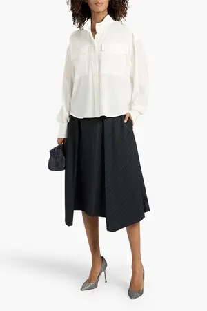 Brunello Cucinelli Pinstriped Wool Midi Skirt