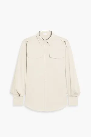 Brunello Cucinelli Beadembellished Cottonblend Poplin Shirt - Beige