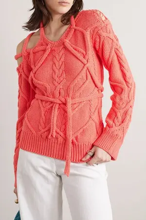 Dries Van Noten Distressed Cableknit Cotton Sweater
