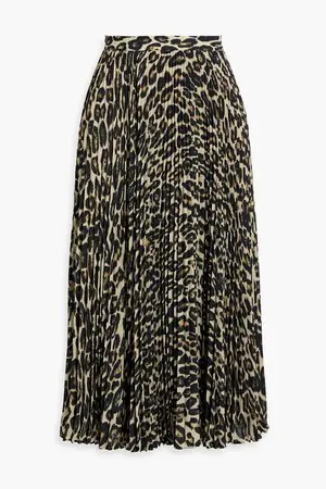 Theory Pleated Leopard-print Crepe Midi Skirt