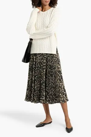 Theory Pleated Leopard-print Crepe Midi Skirt