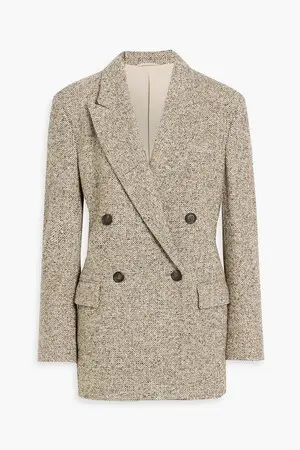 Brunello Cucinelli Doublebreasted Woolblend Tweed Blazer - Light Brown