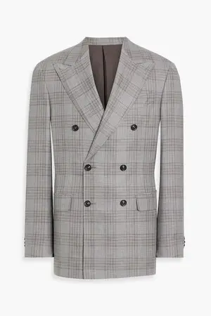 Canali Doublebreasted Prince Of Wales Checked Cupro Blazer