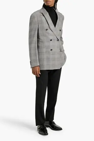 Canali Doublebreasted Prince Of Wales Checked Cupro Blazer