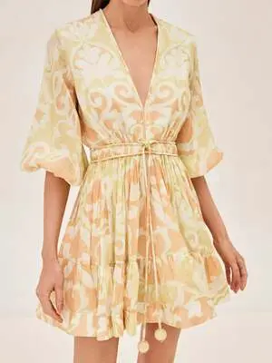 Alexis Capri Dress With Vine Motif - Melon Vine