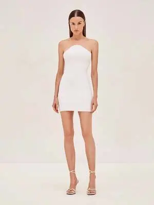 Alexis Giasa Ribbed Strapless Mini Dress - White