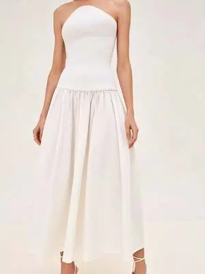 Alexis Kamali Strapless Ribbed Bodice A-line Dress - White
