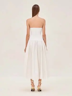 Alexis Kamali Strapless Ribbed Bodice A-line Dress - White