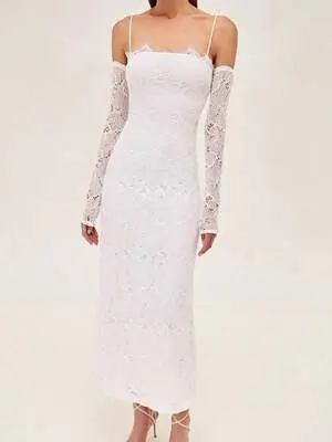 Alexis Rishell Lace Midi Dress With Optional Sleeve Gloves