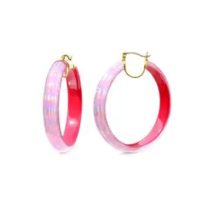 GOLD & HONEY Large Lucite Iridescent Hoops & Purple - Pink