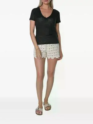 MC2 SAINT BARTH Linen V-neck T-shirt With Embroidered Logo - Black