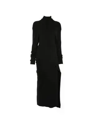 LANVIN Ribbed Knit Asymmetrical Turtleneck Dress