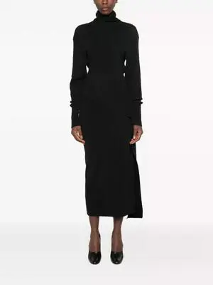 LANVIN Ribbed Knit Asymmetrical Turtleneck Dress