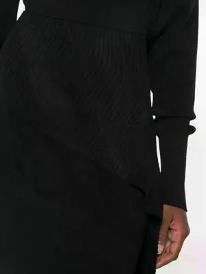 LANVIN Ribbed Knit Asymmetrical Turtleneck Dress