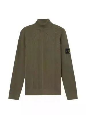 Stone Island Ribbed Knit Roll Neck Sweater - Green