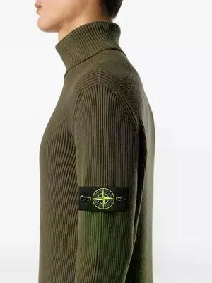 Stone Island Ribbed Knit Roll Neck Sweater - Green