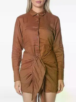 MC2 SAINT BARTH Linen Shirt Dress With Draped Knot Detail