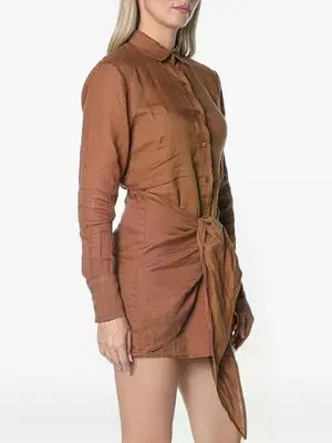 MC2 SAINT BARTH Linen Shirt Dress With Draped Knot Detail